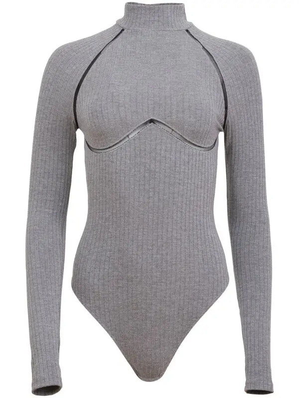 Fleur Du Mal Lattice-trim Ribbed Bodysuit - Grey