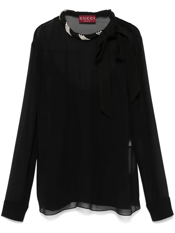 Gucci Crystal-embellished Georgette Crepe Blouse