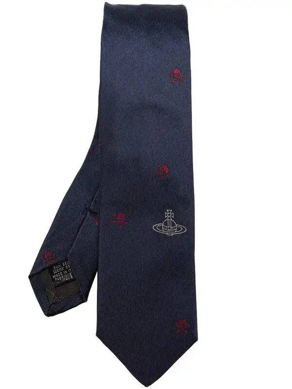 小物 Vivienne Westwood skull & bone tie Vivienne Westwood Embroidered-Skull Silk Tie - Blue | Editorialist