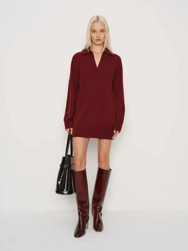 Reformation Maeve Cashmere Polo Dress | Red | XS
