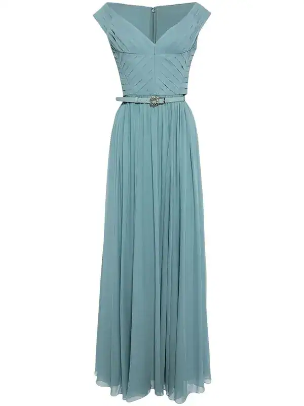 elie saab blue dress Tiffany Blue Chiffon Deep V-neck High Low Boho Bridesmaid Dresses, WG0 –  AlineBridal main image 0