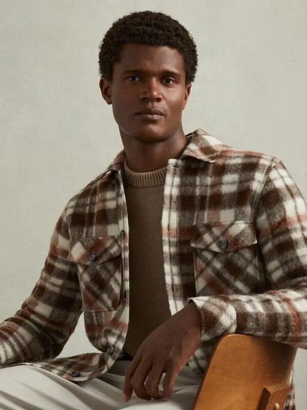 REISS Wade Patch-pocket Checked Overshirt - Brown