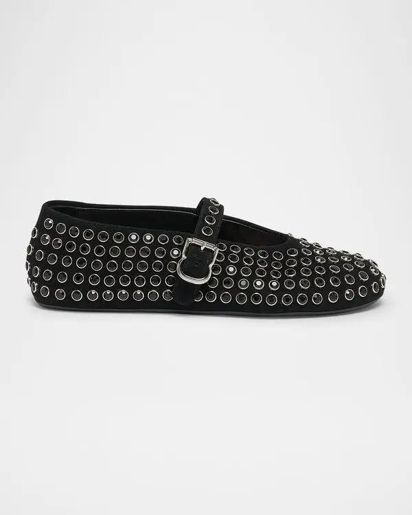 Alaïa Crystal Studded Mary Jane Ballerina Flats - Black