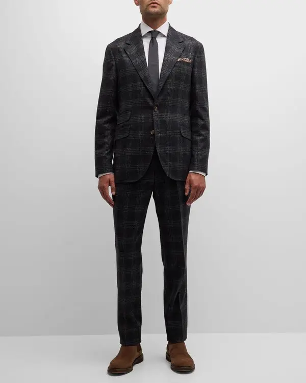 Brunello Cucinelli Heathered Overplaid Suit