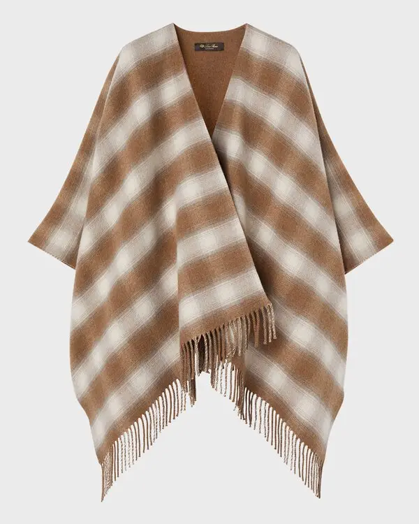 Loro Piana Tartan Cashmere-wool Fringe Poncho - Light Camel Ancient Paper