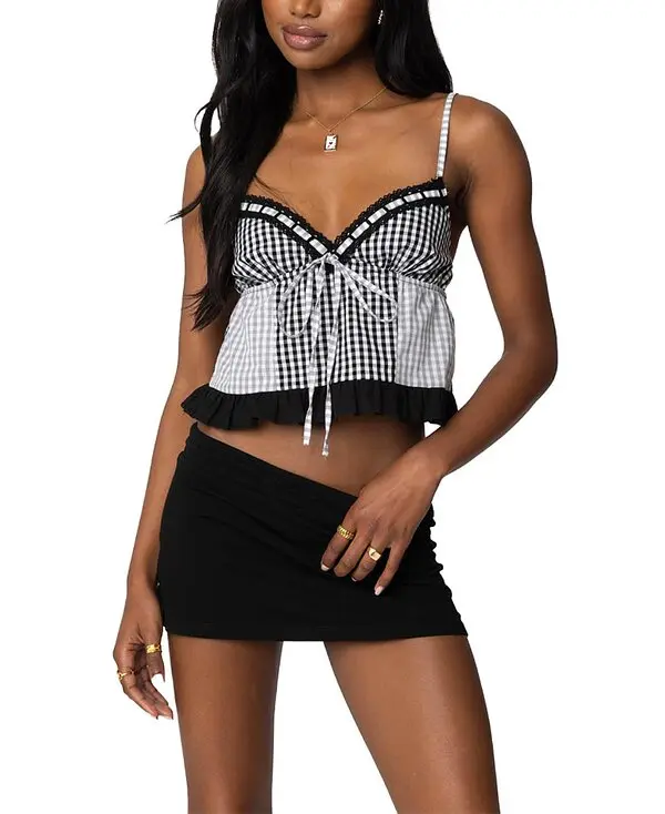 EDIKTED Joanne Mixed Gingham Tank Top - Black And White