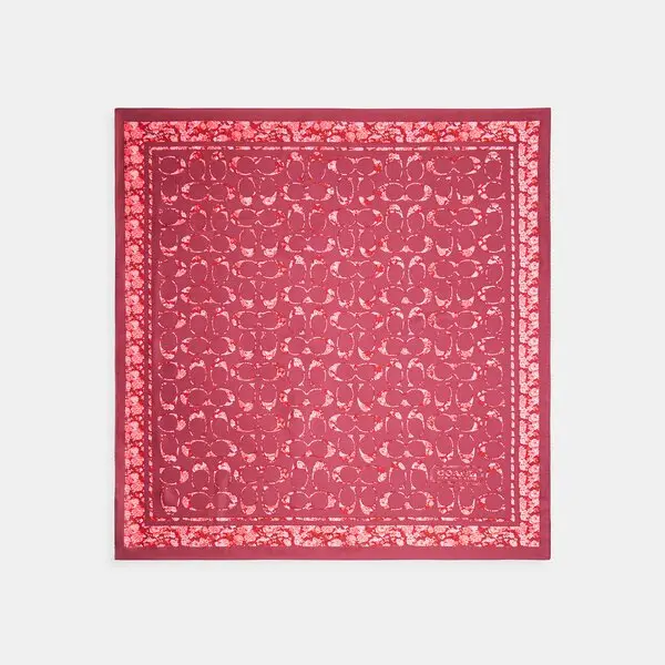 Coach Signature Rose Meadow Print Silk Square Scarf - Dark Ruby