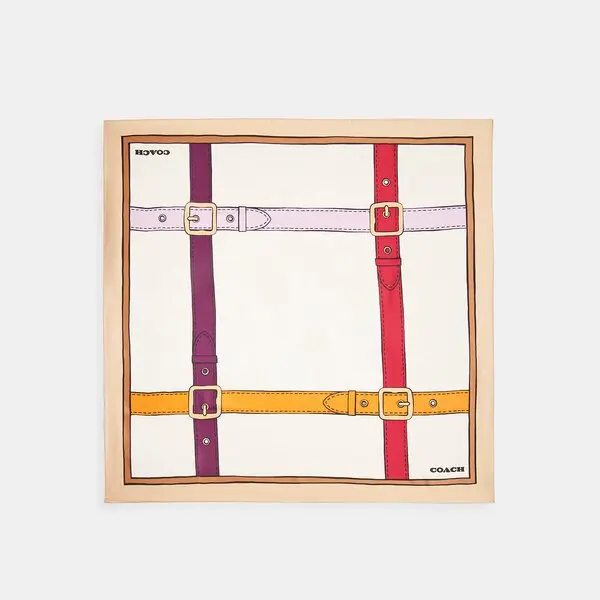 Coach Trompe L'oeil Belt Print Silk Square Scarf - Khaki Multicolor