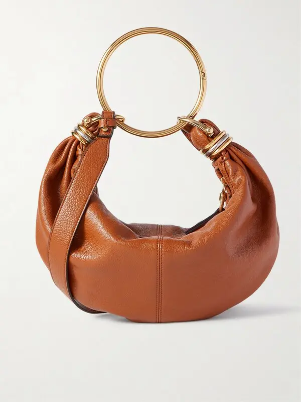 Chloé Bracelet Embellished Glossed Textured-leather Shoulder Bag - Brown