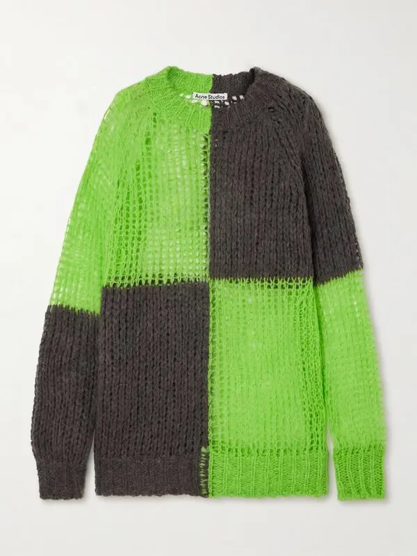 Acne Studios Oversized Two-tone Open-knit Sweater - Green