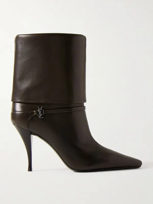 Saint Laurent Niki Embellished Leather Ankle Boots - Brown