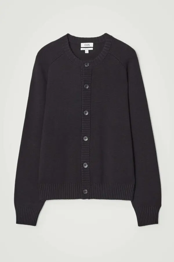 Cos Wool-blend Crew-neck Cardigan - Black