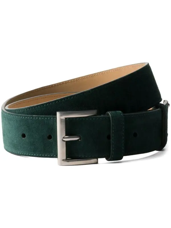 Prada Enamel-logo Suede Belt - Green