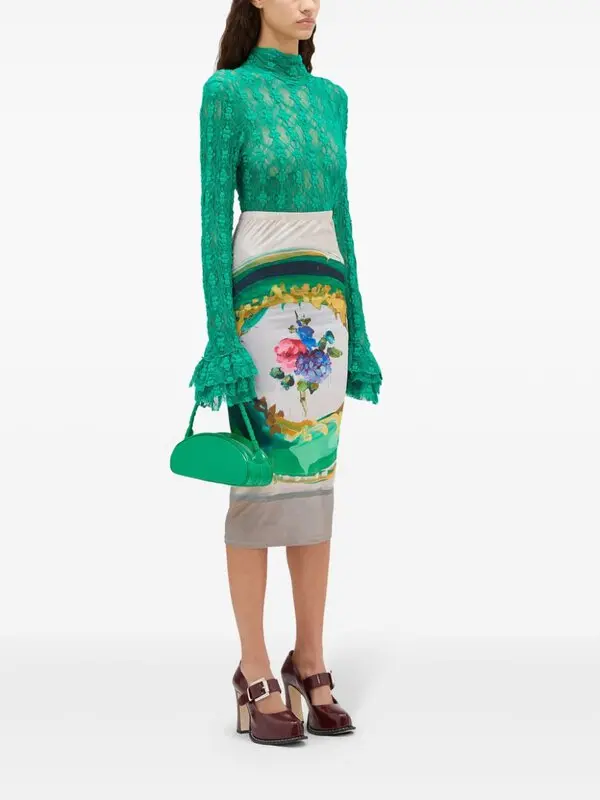 MSGM Flower-print Pencil Skirt