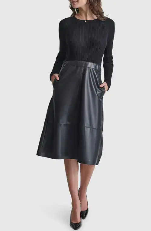 leather dress look L'AGENCE Halia Vegan Leather Dress In Midnight main image 0
