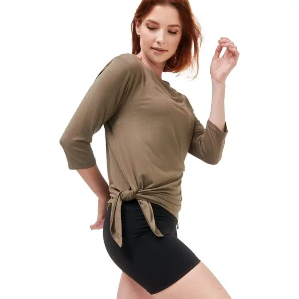 REBODY Side Tie 3/4 Sleeve Top - Army Sage