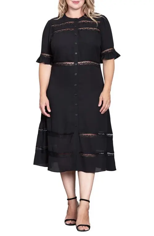 STANDARDS & PRACTICES Lace Inset Georgette Midi Dress - Black
