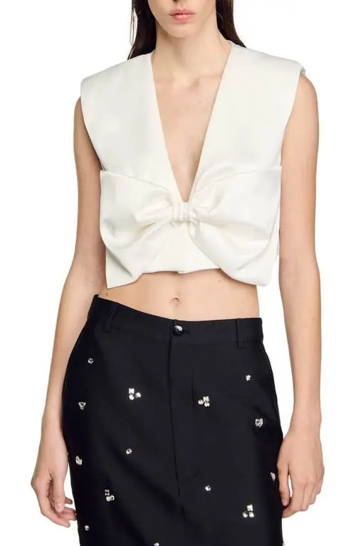 Sandro Satin-effect Crop Top - White