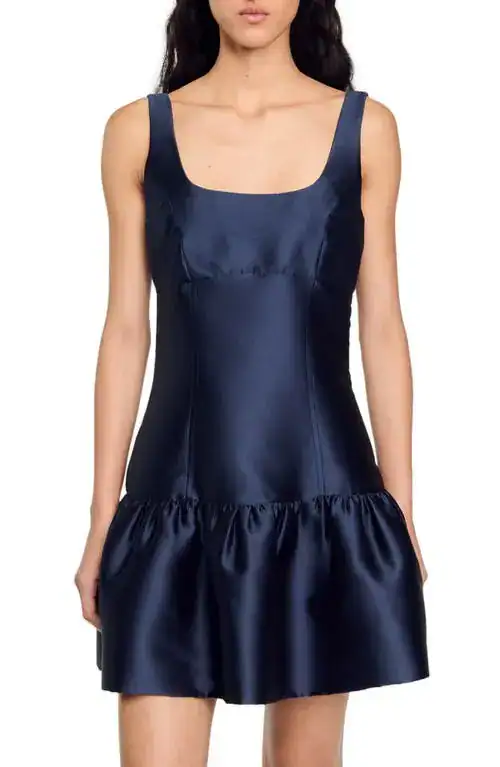 Sandro Short Satin Dress In Midnight Blue - 50% Off | Editorialist