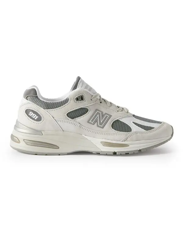 NEW BALANCE 991v2 Logo-embroidered Sneakers - Gray