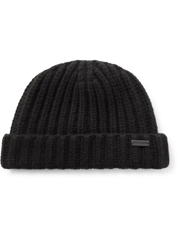 Saint Laurent Logo-appliquéd Ribbed Cashmere Beanie - Black