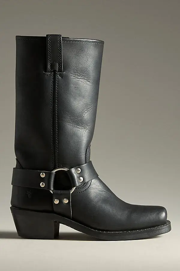 Frye Harness 12r Boots - Black - Greasy Leather