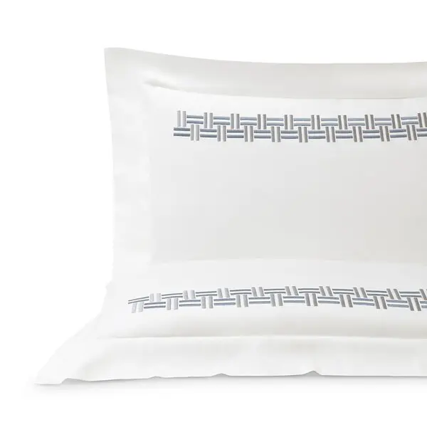 Frette Basketweave Embroidery Sham, Standard - Tidal Blue/slate Grey