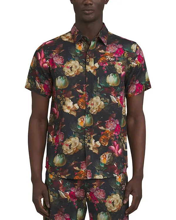 PRPS Gold Finch Floral Pattern Short Sleeve Button Down Shirt