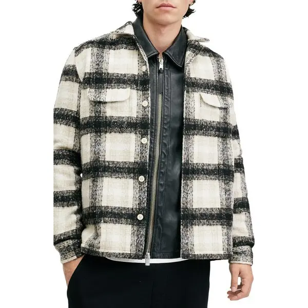 All Saints Lapse Plaid Fleece Overshirt - Black/grey
