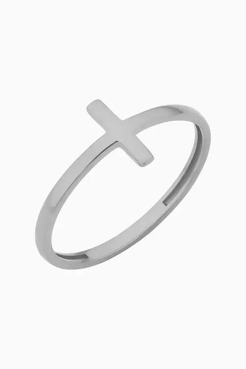 ORADINA 10k Vatican Cross Ring - White Gold