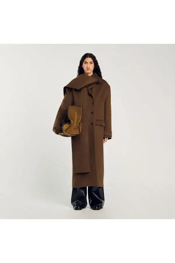 Sandro ブラウン ウール&カシミヤ混フェルト コート Sandro Oversized Wool Coat In Green - 40% Off | Editorialist
