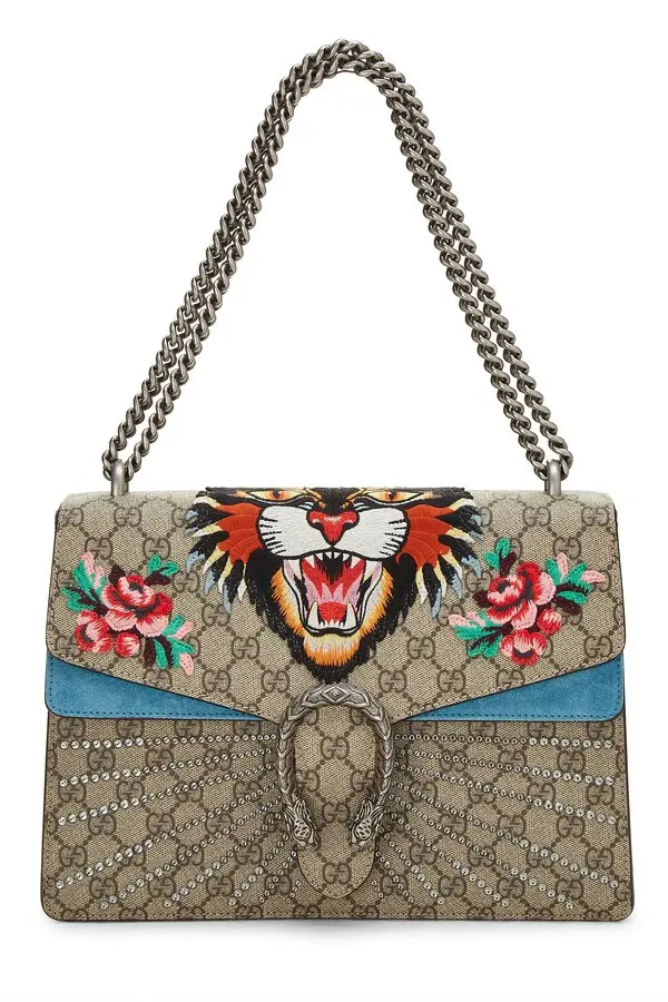Gucci Supreme Crystal Embellished Tiger Dionysus Shoulder Bag - Beige