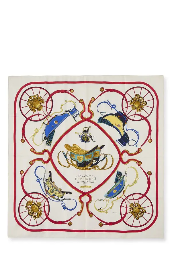 Hermès Multicolor 'springs' Silk Scarf 90 - White
