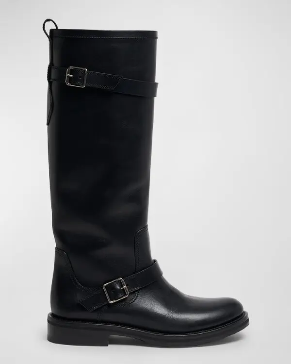 Saint Laurent Biork Leather Biker Boots - Black