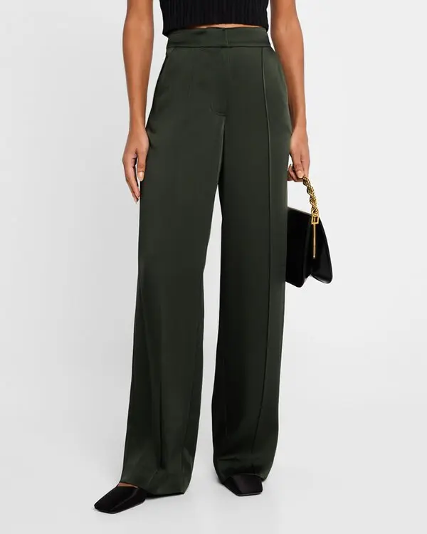 Simkhai Kyra Wide-Leg Satin Pants - Moss - 66% Off | Editorialist