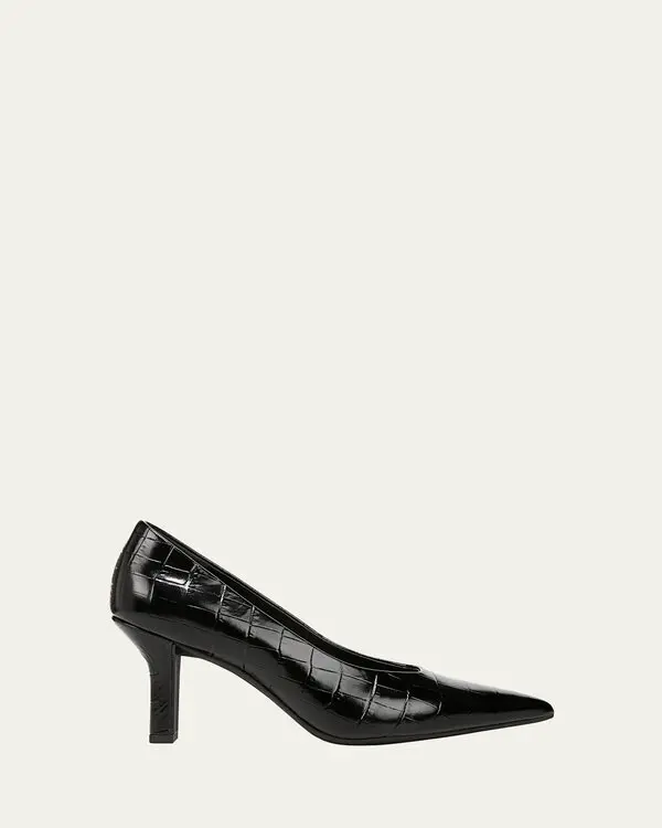 Vince Diane Croco-embossed Leather Pumps - Black Croco Print Leather