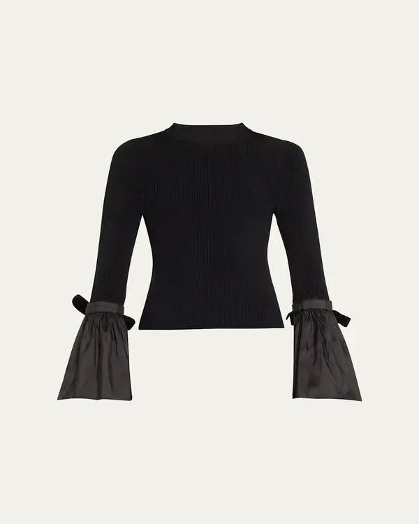 Simkhai Agata Flared-sleeve Knit Top - Black