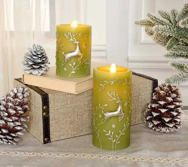 MARTHA STEWART As Is S/2 Metallic Deer Flamelesscandle
