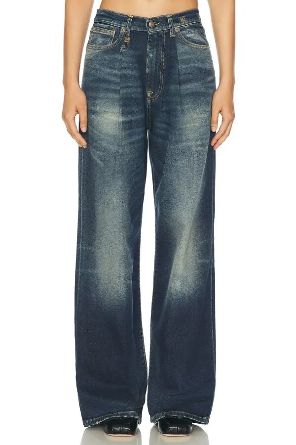 R13 Damon Pleated Wide Leg Denim - Ansel Blue