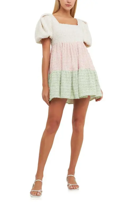 English Factory Colorblock Tweed Mini Dress