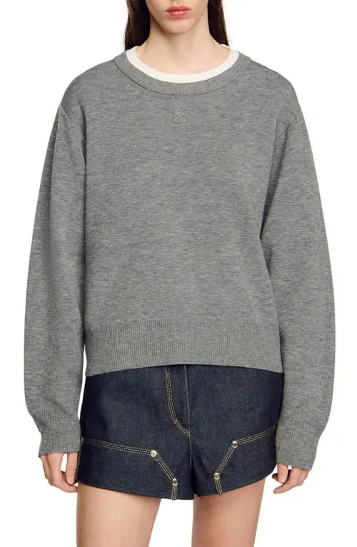 Sandro Contrast Collar Jumper - Grey