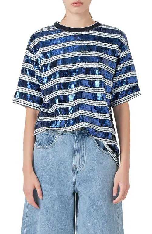 GREY LAB Sequin Stripe Longline Top