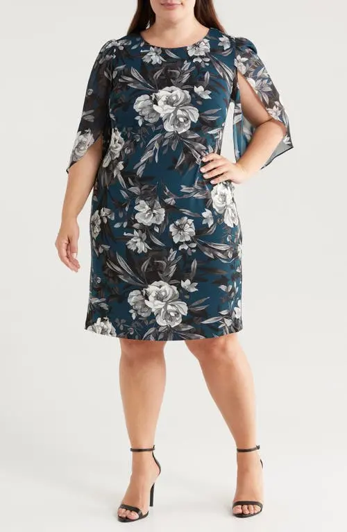 CONNECTED APPAREL Floral Flutter Sleeve Sheath Dress - Dark Mallard