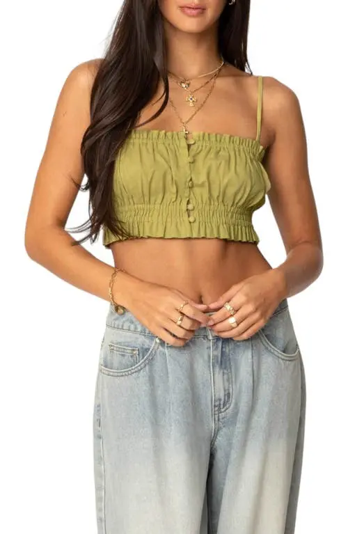 EDIKTED Alda Linen & Cotton Crop Top