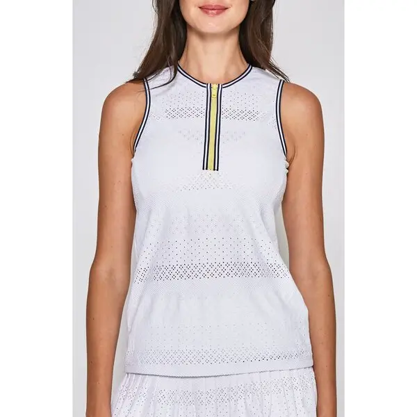 L'ETOILE SPORT Zip Front Top - White With Navy Trim