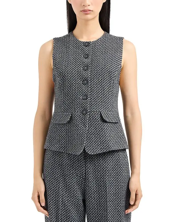 Emporio Armani Patterned Buttoned Vest - Grey Melange