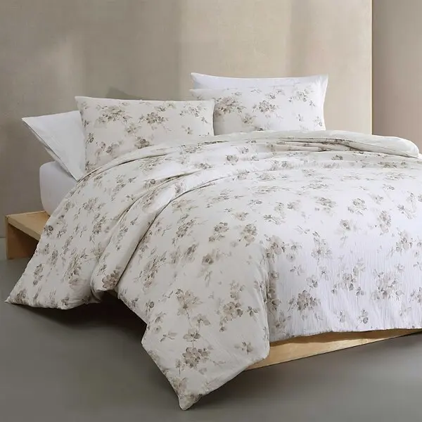 Calvin Klein Eternity Floral Cotton Gauze 3 Piece Comforter Set - Ivory/beige