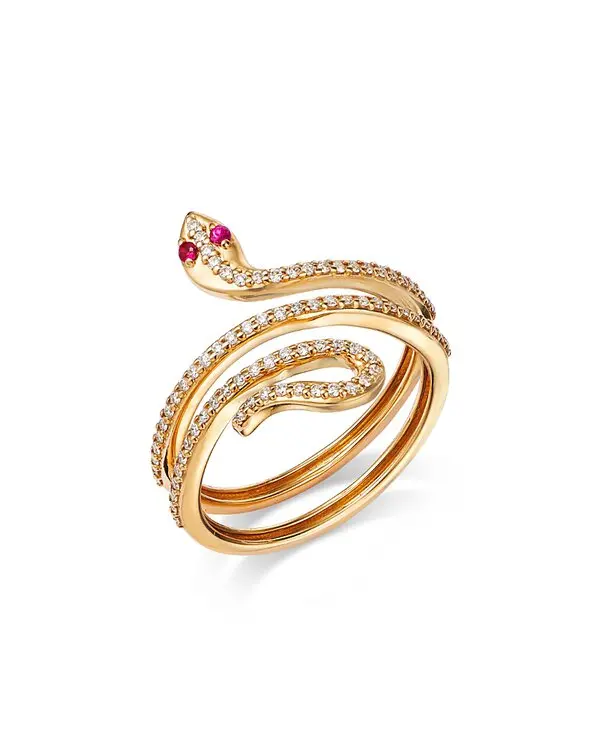 MOON & MEADOW 14k Yellow Gold Ruby And Diamond Snake Ring