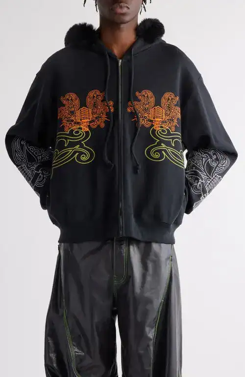 Acne Studios Floragatan 13 Appliqué Zip-Up Hoodie In Black - 65