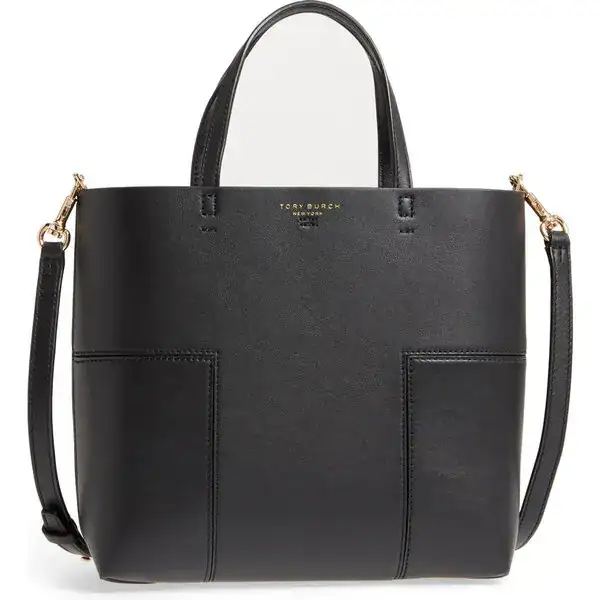 Tory Burch Block-T Mini Leather Tote - Black/Black | Editorialist